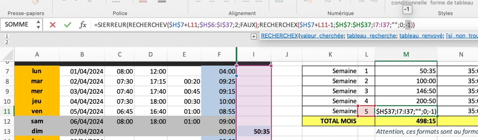 Tableau Excel calcul d'heures supplémentaire de travail gratuit
